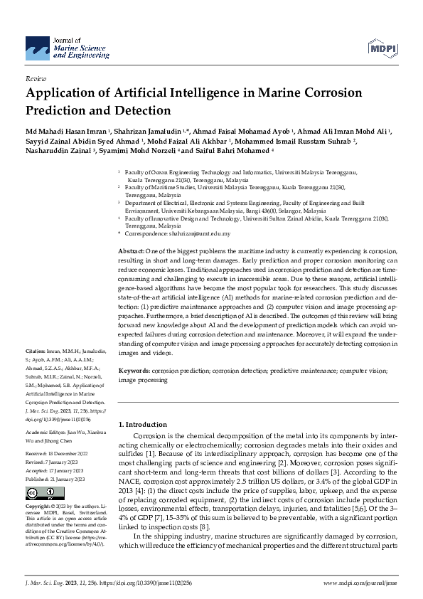 (PDF) Application of Artificial Intelligence in Marine Corrosion Prediction and Detection