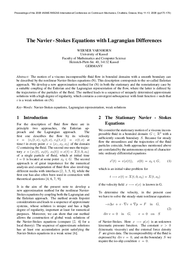 (PDF) The Navier-Stokes Equations with Lagrangian Differences
