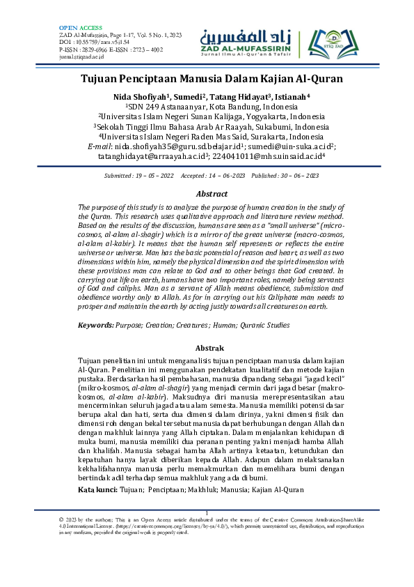 (PDF) Tujuan Penciptaan Manusia Dalam Kajian Al-Quran