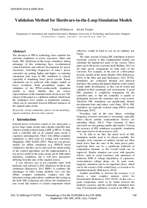(PDF) Multilevel Validation Method for Hardware-in-the-Loop Simulation Models