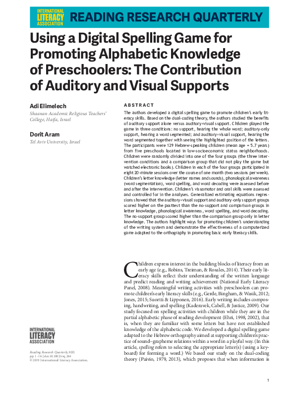 (PDF) Using a Digital Spelling Game for Promoting Alphabetic Knowledge ...