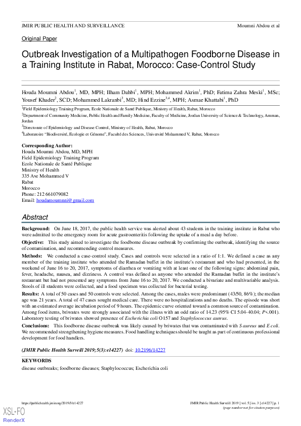 (PDF) Outbreak Investigation of a Multipathogen Foodborne Disease in a ...