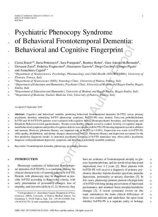 (PDF) Psychiatric Phenocopy Syndrome of Behavioral Frontotemporal ...