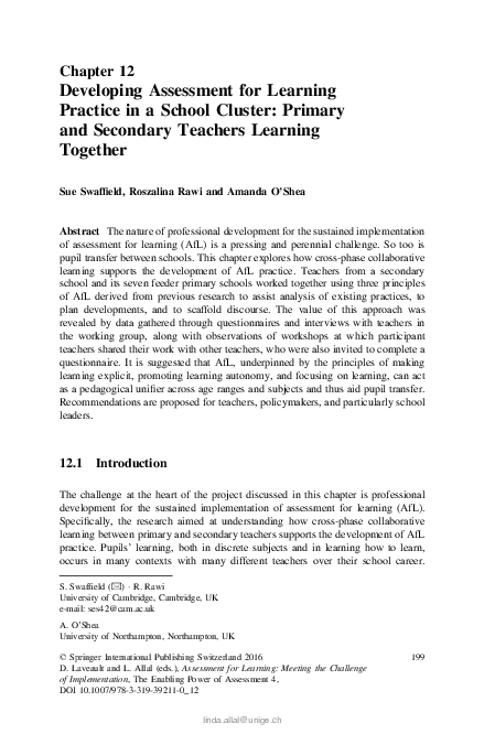 (PDF) Developing Assessment for Learning Practice in a School Cluster: Primary and Secondary ...