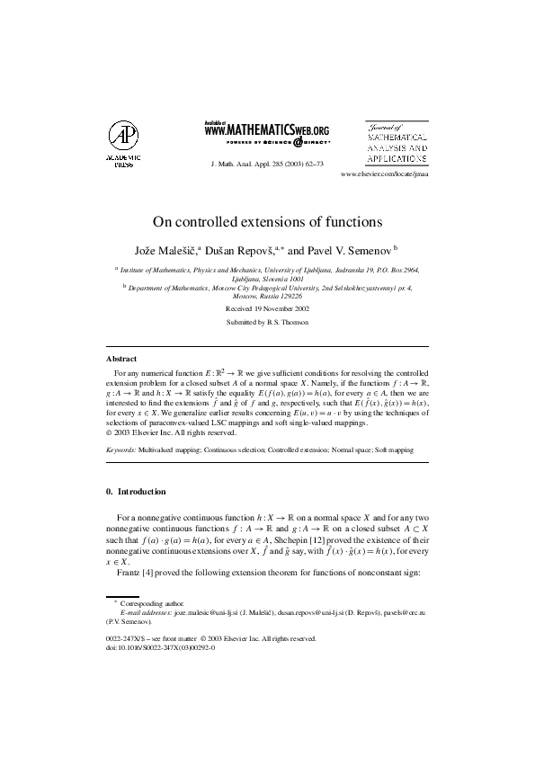 (PDF) On controlled extensions of functions
