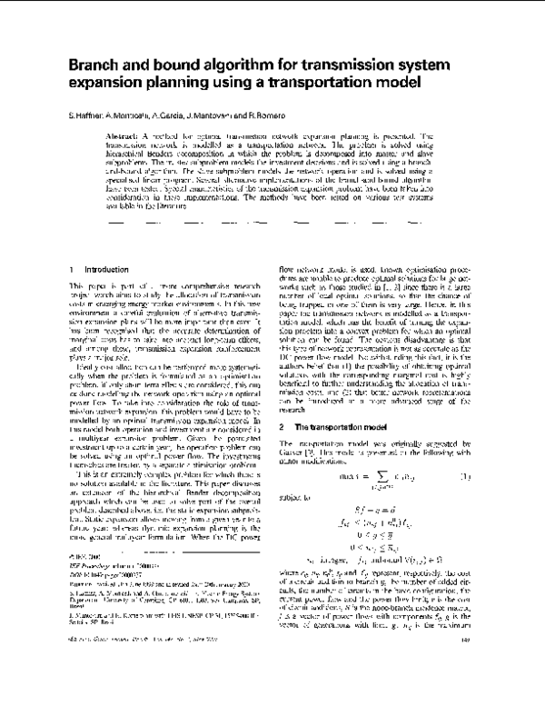 (PDF) Branch and bound algorithm for transmission system expansion planning using a ...