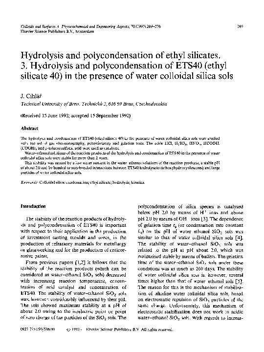 (PDF) Hydrolysis and polycondensation of ethyl silicates. 1. Effect of ...