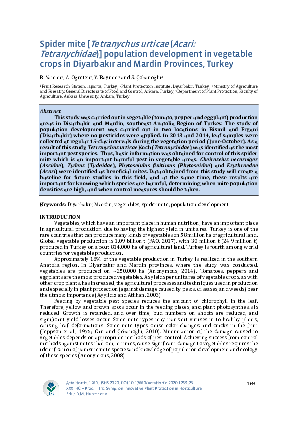 (PDF) Spider mite [Tetranychus urticae (Acari: Tetranychidae ...