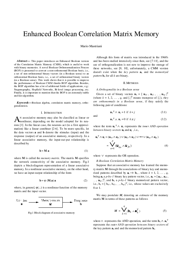(PDF) Enhanced Boolean Correlation Matrix Memory