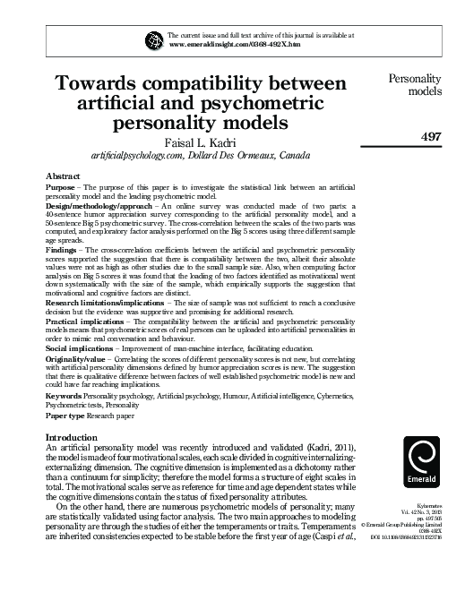 (PDF) Towards compatibility between artificial and psychometric ...