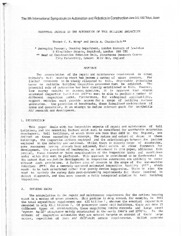(PDF) Essential Factors in the Automation of Tall Building Inspection