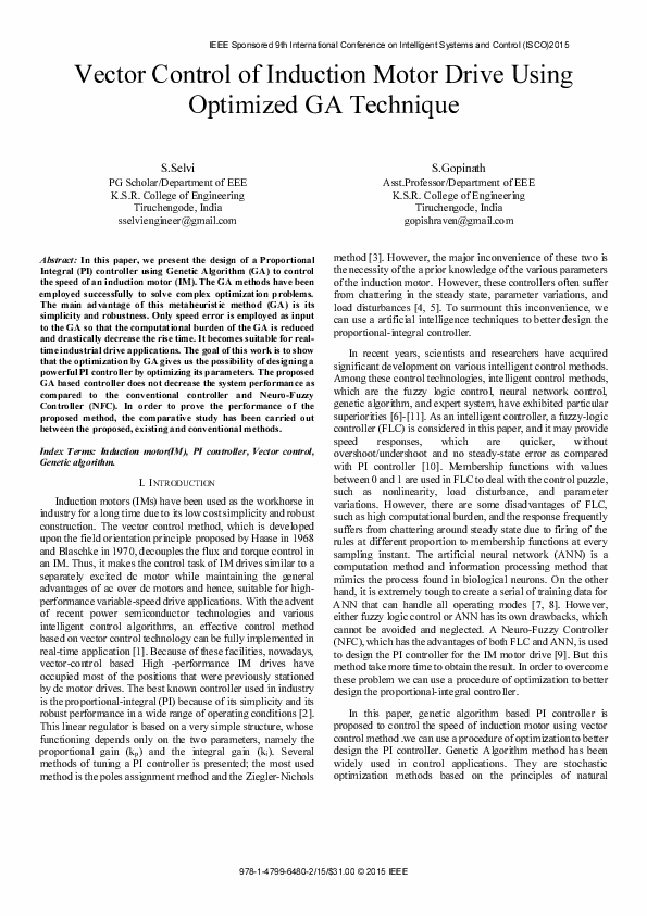 (PDF) Vector control of induction motor drive using optimized GA technique | gopinath singaram ...