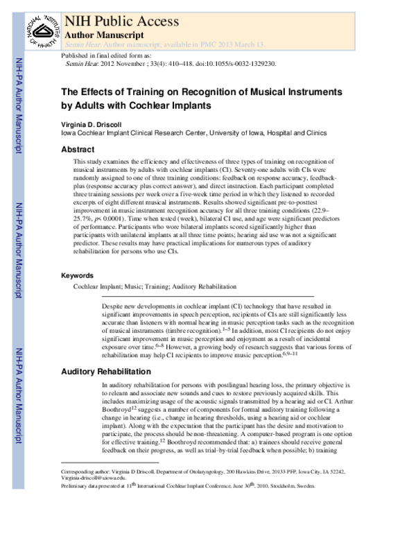 (PDF) The Effects of Training on Recognition of Musical Instruments by ...