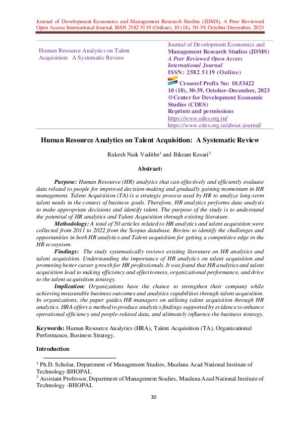 (PDF) Human Resource Analytics on Talent Acquisition: A Systematic Review