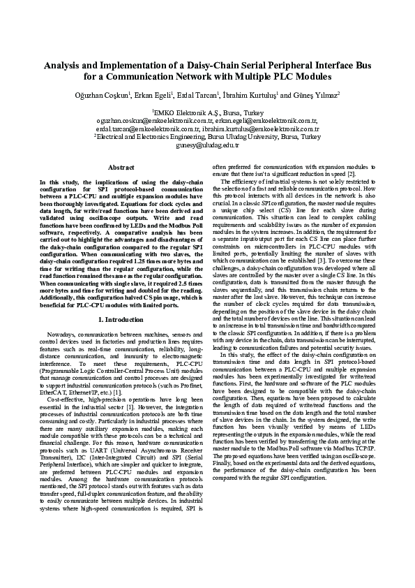 (PDF) Analysis and Implementation of a Daisy-Chain Serial Peripheral Interface Bus for a ...