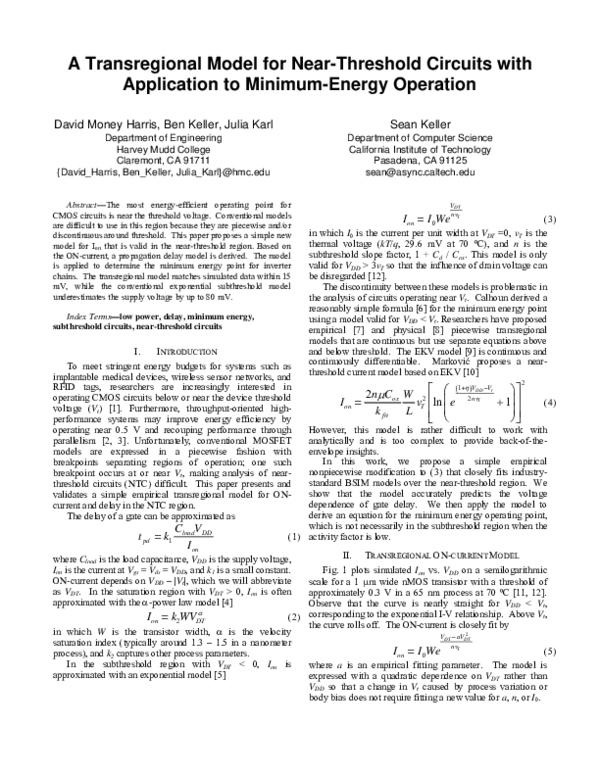 (PDF) A transregional model for near-threshold circuits with application to minimum-energy operation
