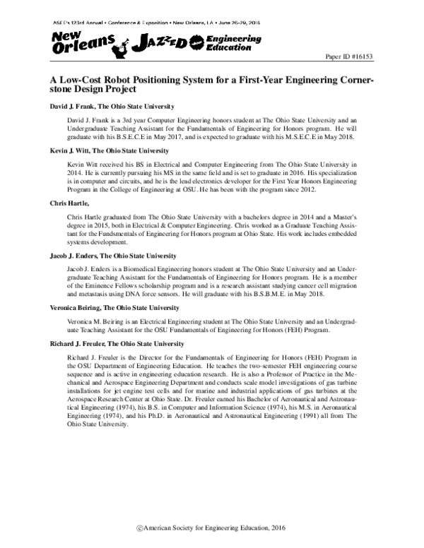 (PDF) A Low-Cost Robot Positioning System for a First-Year Engineering Cornerstone Design Project
