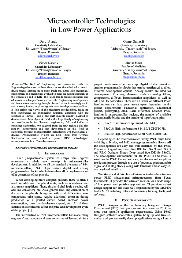 Pdf Microcontroller Technologies In Low Power Applications