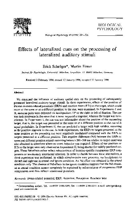 (PDF) Effects of lateralized cues on the processing of lateralized auditory stimuli