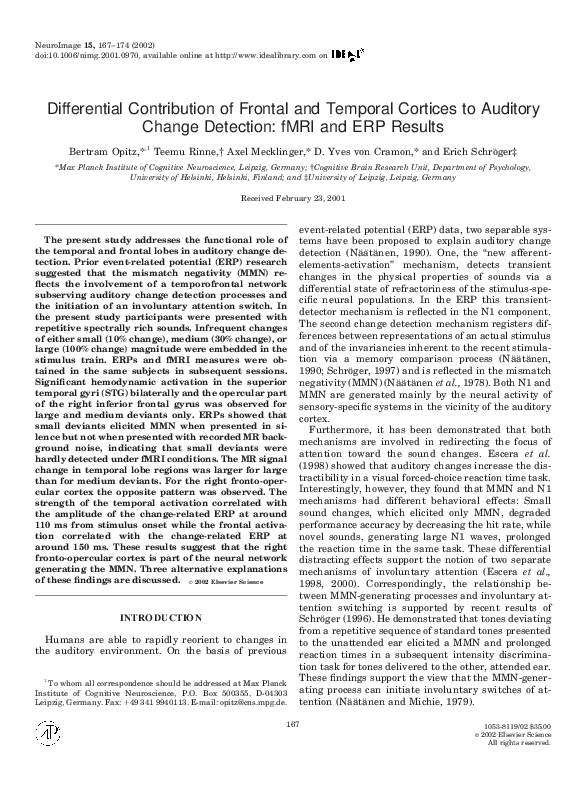 (PDF) Differential contribution of frontal and temporal cortices to auditory change detection ...