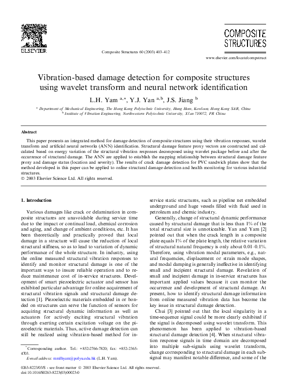 (PDF) Vibration-based damage detection for composite structures using wavelet transform and ...