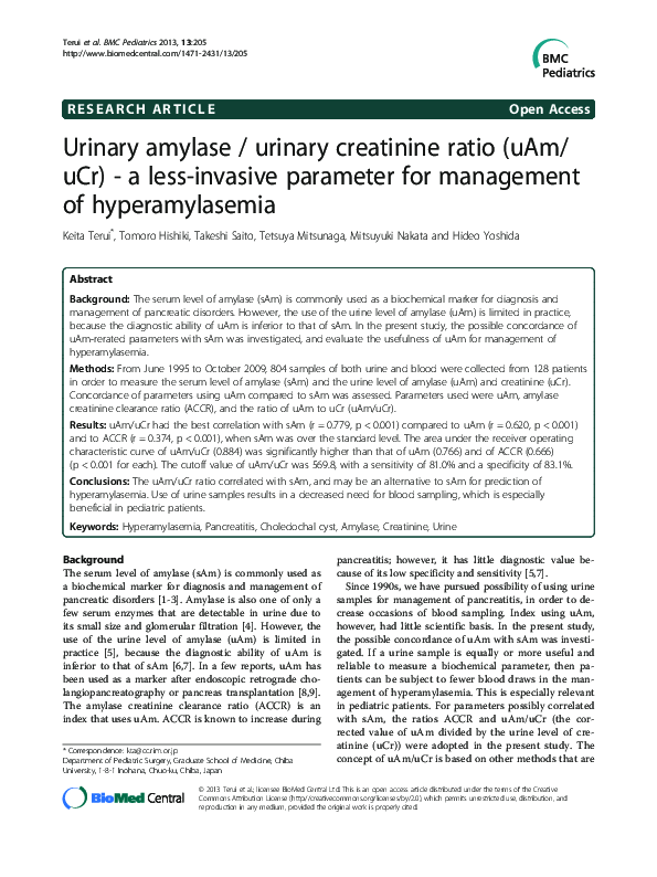 (PDF) Urinary amylase / urinary creatinine ratio (uAm/uCr) - a less ...