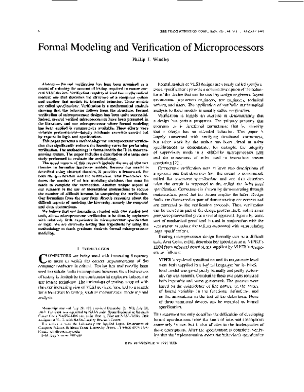 (PDF) Formal modeling and verification of microprocessors | Phillip Windley - Academia.edu