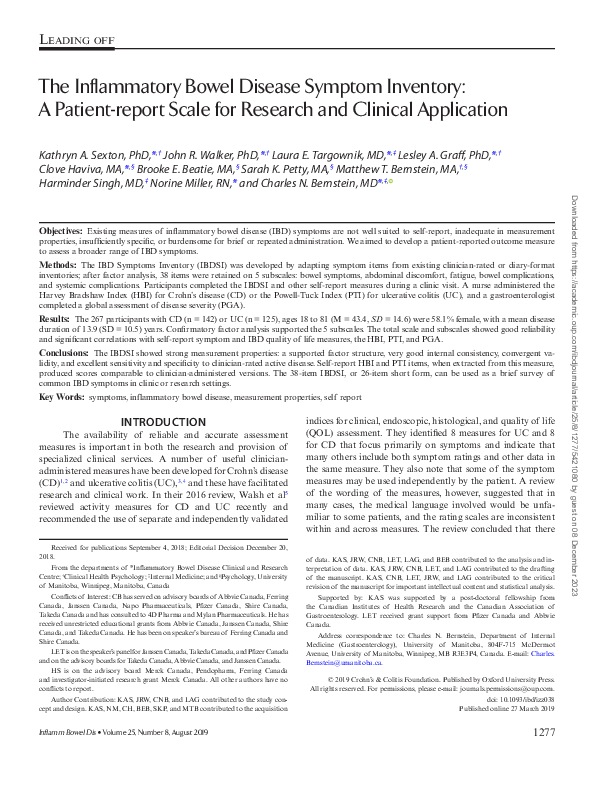 (PDF) The Inflammatory Bowel Disease Symptom Inventory: A Patient ...