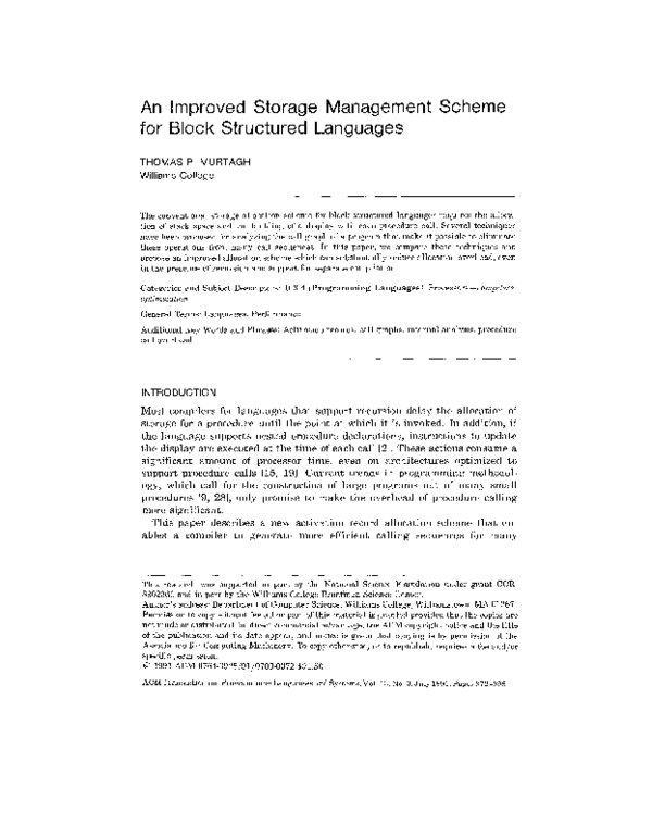 (PDF) An improved storage management scheme for block structured languages