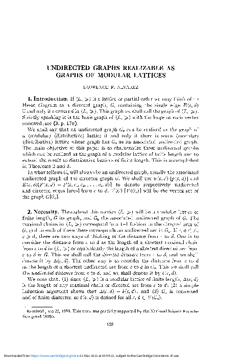 (PDF) Undirected Graphs Realizable as Graphs of Modular Lattices
