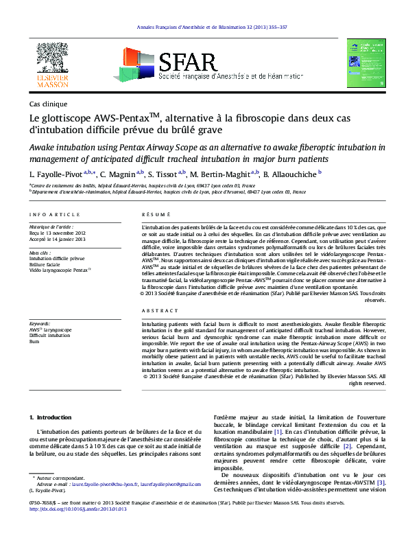 (PDF) Le glottiscope AWS-Pentax™, alternative à la fibroscopie dans ...