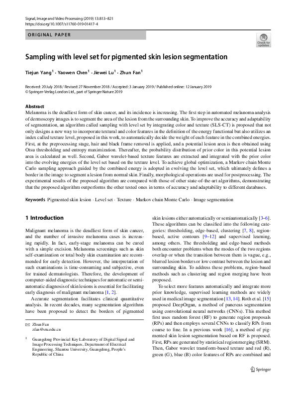 (PDF) Sampling with level set for pigmented skin lesion segmentation