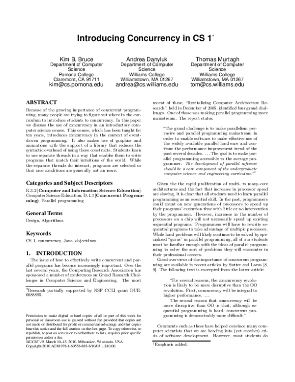 (PDF) Introducing concurrency in CS 1