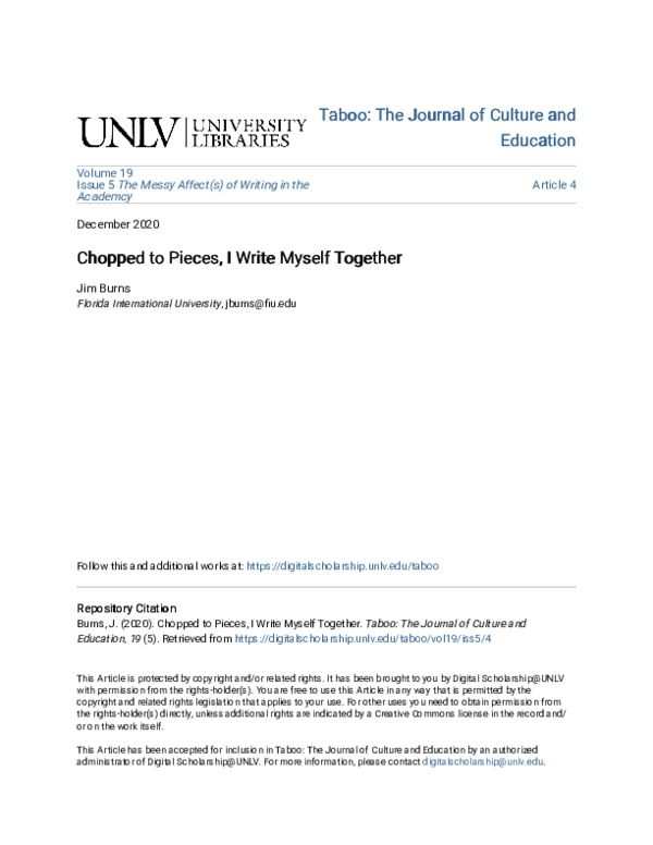 (PDF) Chopped to Pieces, I Write Myself Together | James Burns ...
