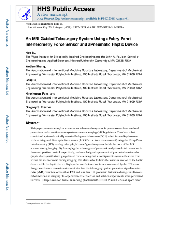(PDF) An MRI-Guided Telesurgery System Using a Fabry-Perot ...