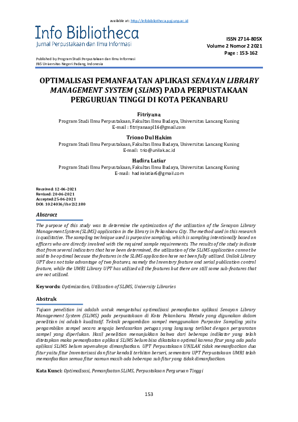 (PDF) OPTIMALISASI PEMANFAATAN APLIKASI SENAYAN LIBRARY MANAGEMENT ...
