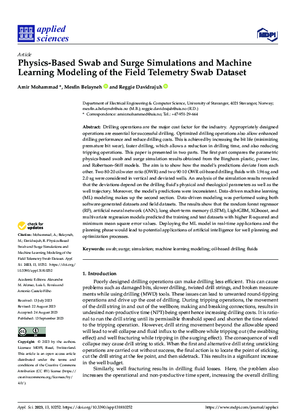 (PDF) Physics-Based Swab and Surge Simulations and Machine Learning Modelling of Field Telemetry ...