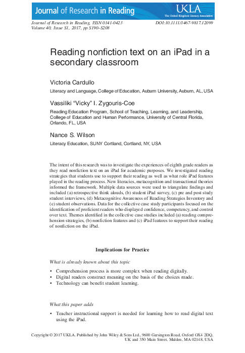 (PDF) Reading nonfiction text on an iPad in a secondary classroom