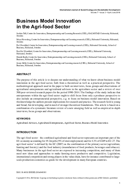 (PDF) Business Model Innovation in the Agri-Food Sector