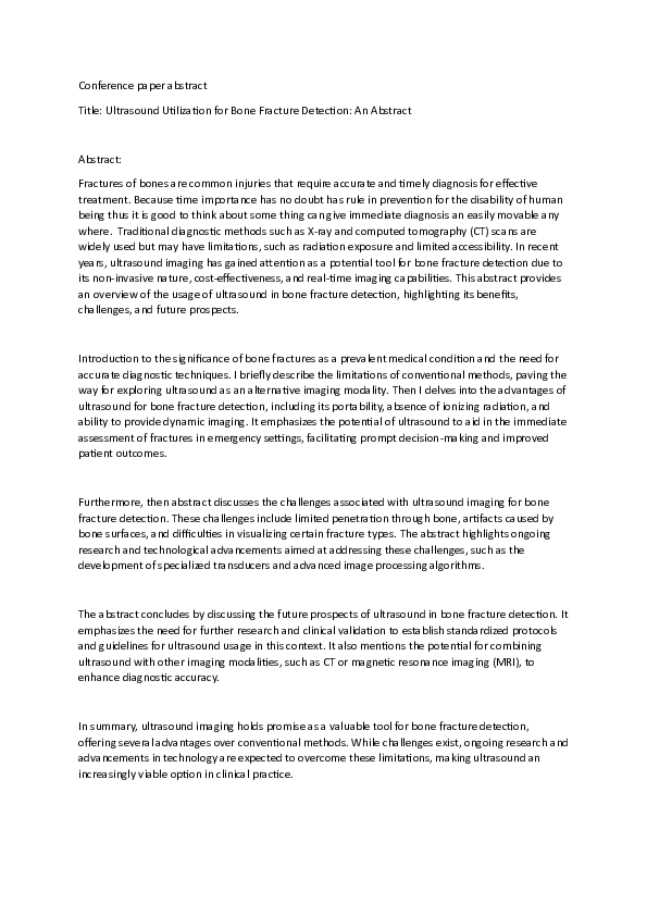 (PDF) Conference paper abstract Title: Ultrasound Utilization for Bone ...