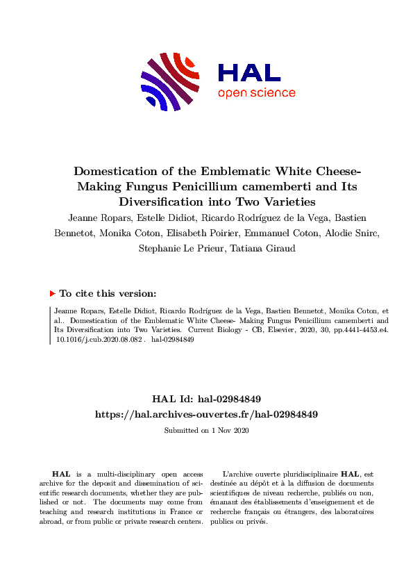 (PDF) Domestication of the Emblematic White Cheese-Making Fungus ...