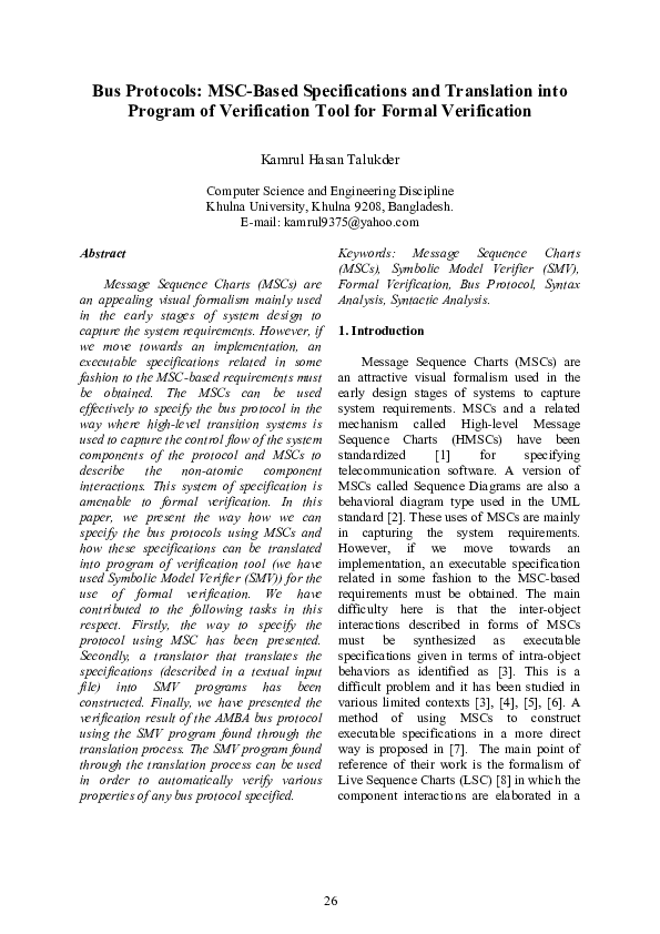 (PDF) Bus Protocols: MSC-Based Specifications and Translation into Program of Verification Tool ...