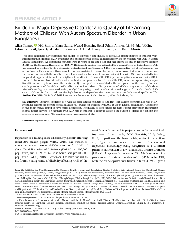 (PDF) Burden of major depressive disorder and quality of life among ...