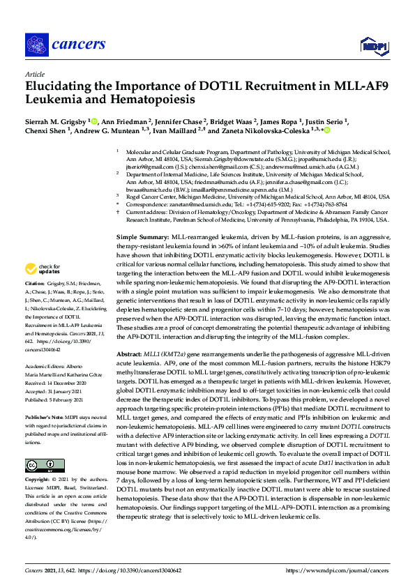 (PDF) Elucidating the Importance of DOT1L Recruitment in MLL-AF9 ...