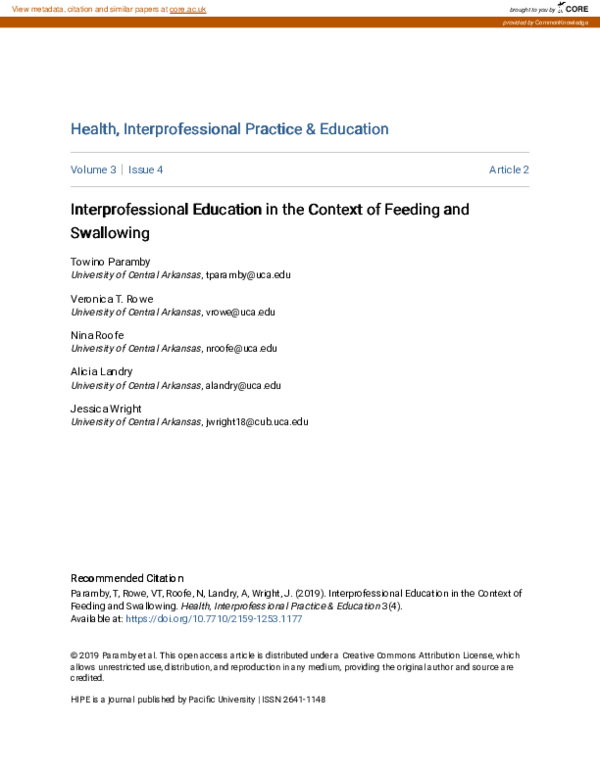 (PDF) Interprofessional Education in the Context of Feeding and Swallowing