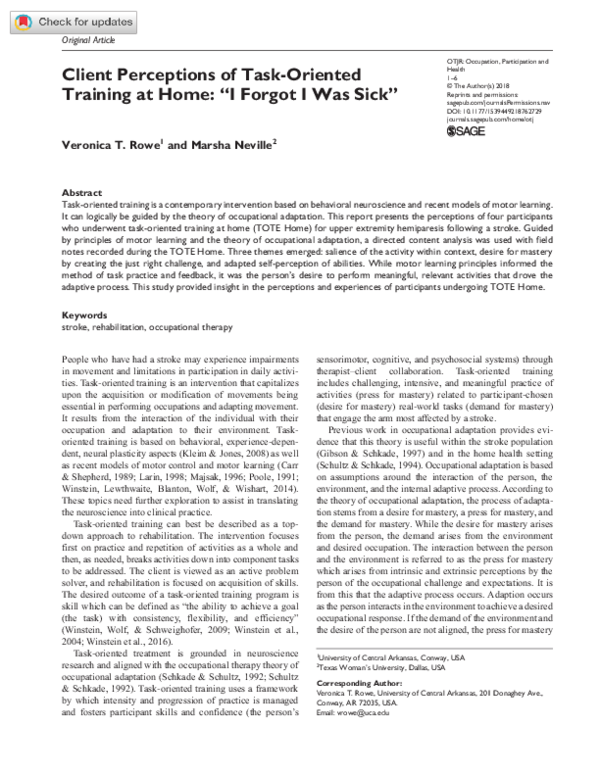 (PDF) Client Perceptions of Task-Oriented Training at Home: “I Forgot I ...
