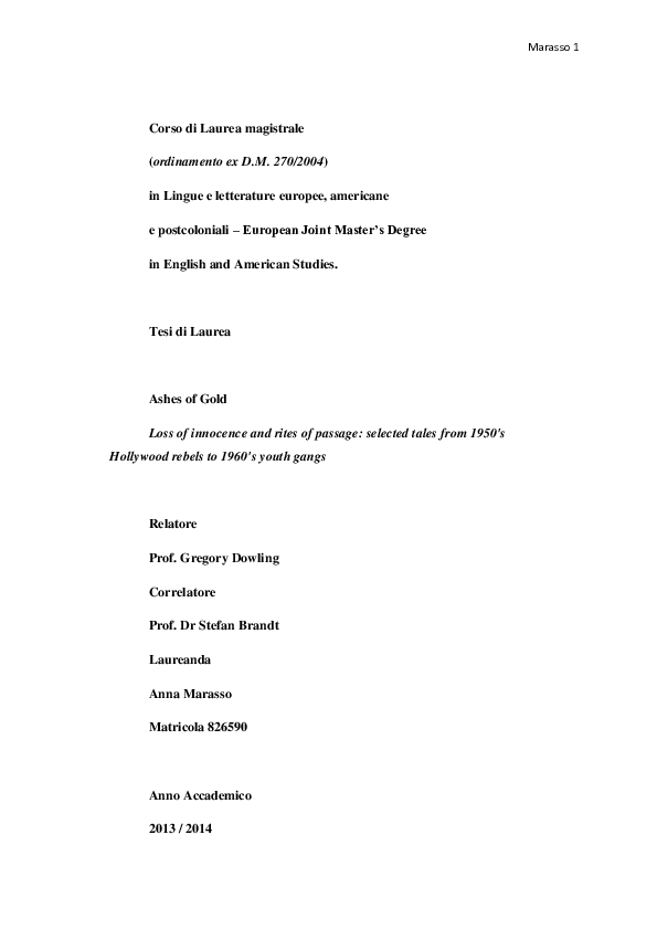 (PDF) Ashes of Goldloss of innocence and rites of passage: selected ...