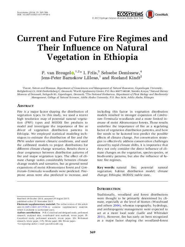 (PDF) Current and Future Fire Regimes and Their Influence on Natural Vegetation in Ethiopia
