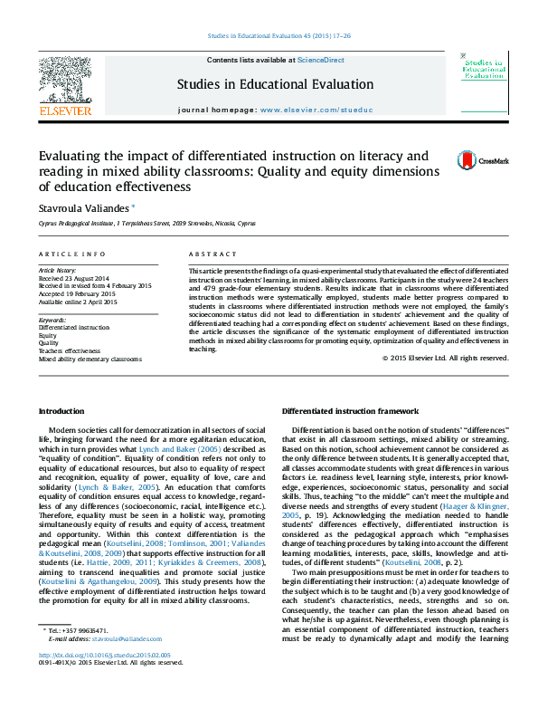 (PDF) Evaluating the impact of differentiated instruction on literacy and reading in mixed ...