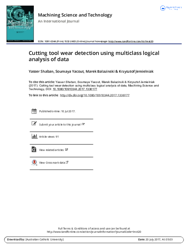 (PDF) Cutting tool wear detection using multiclass logical analysis of data